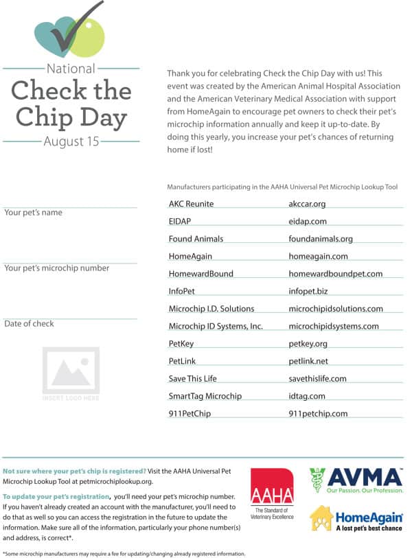 Reminder: Saturday, Aug. 15 national 'Check the Chip Day' at Lane ...