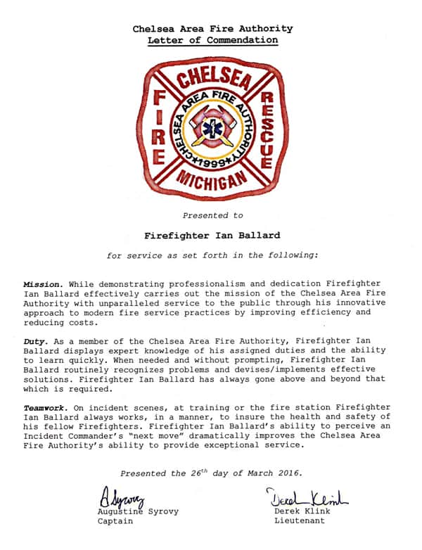 Firefighter Ian Ballard receives Letter of Commendation - Chelsea ...