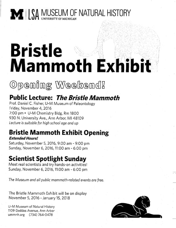 Nov. 4: Bristle Mammoth Exhibit opens - Chelsea Update: Chelsea ...