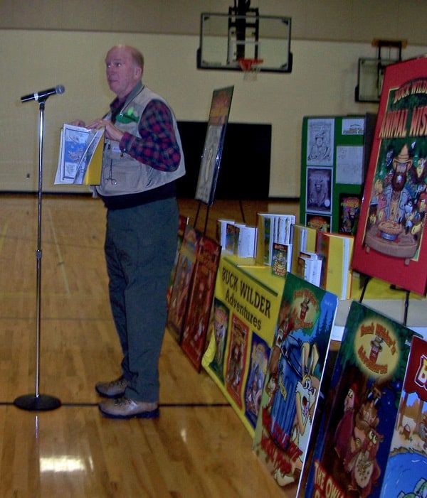 Author Tim Smith aka Buck Wilder speaks to students at South Meadows ...