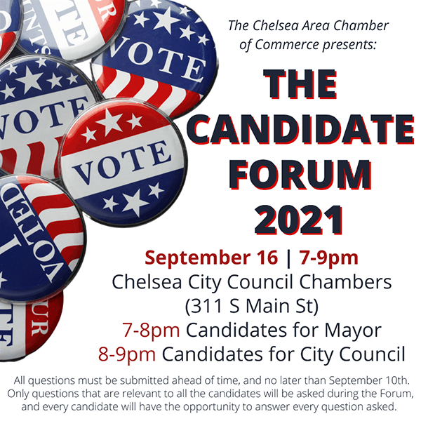 Sept. 16: Chelsea Area Chamber Candidate Forum 2021 - Chelsea Update ...