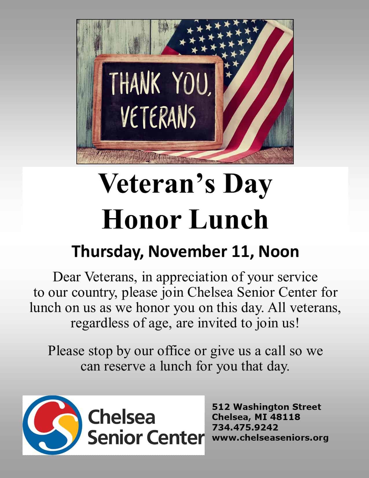 Register Today for Nov. 11 Veterans Day Lunch at the Chelsea Senior ...