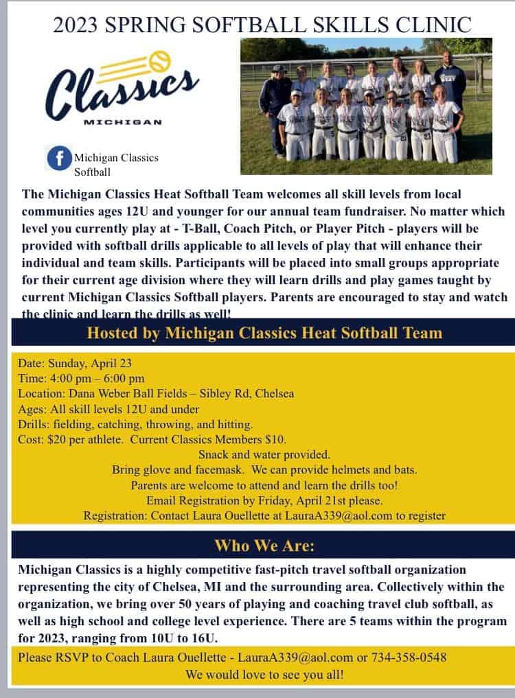 April 23: Annual Spring Michigan Classics Softball Clinic - Chelsea ...