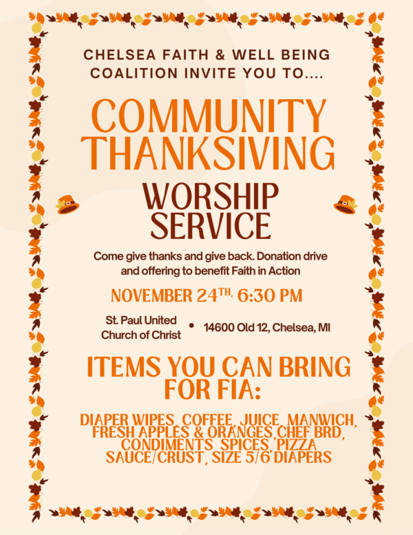 Nov. 24: Community Thanksgiving Service; Faith in Action Food Drive ...